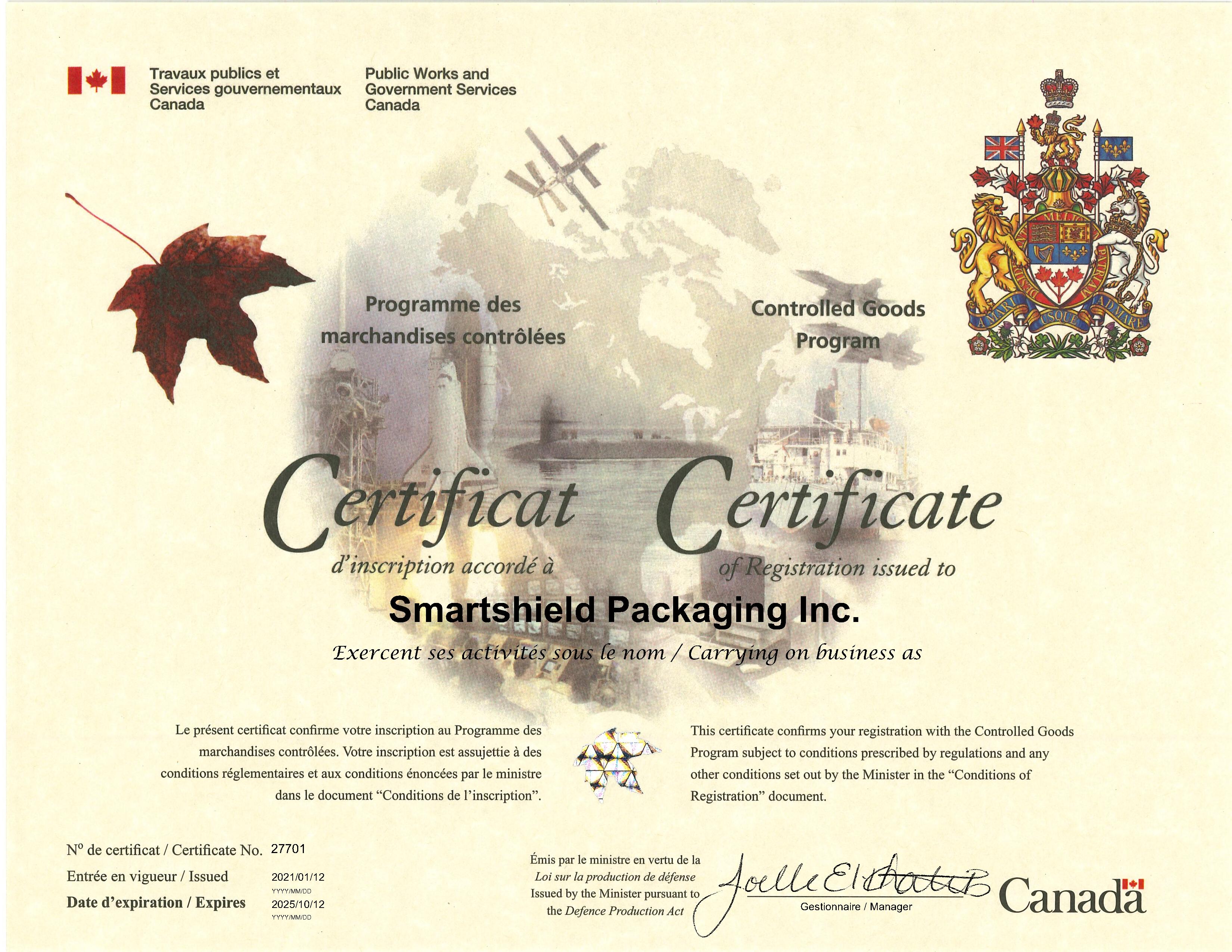 Controlled Goods Program (CGP) Certified | Packaging Company